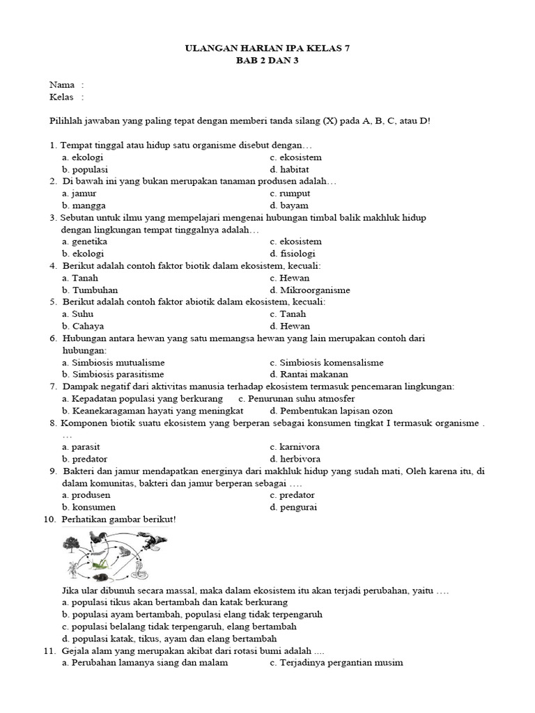 Soal Uh Ipa 7 Bab 2 Dan 3 | PDF | Sains & Matematika
