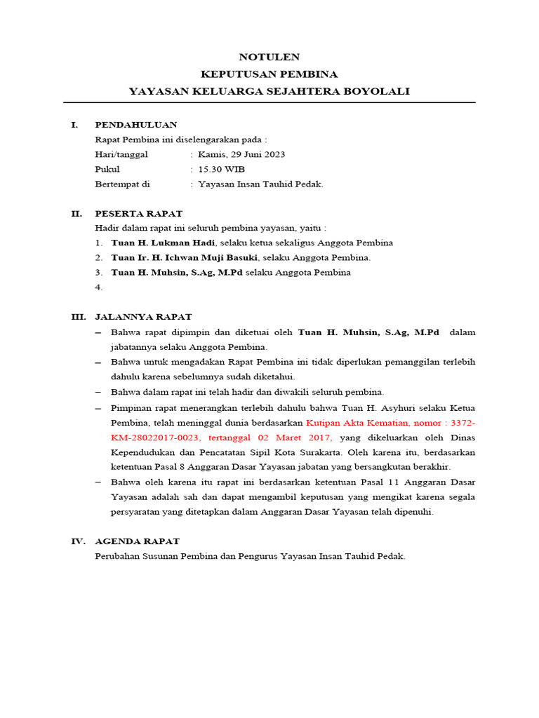 CONTOH NOTULEN RAPAT PEMBINA | PDF
