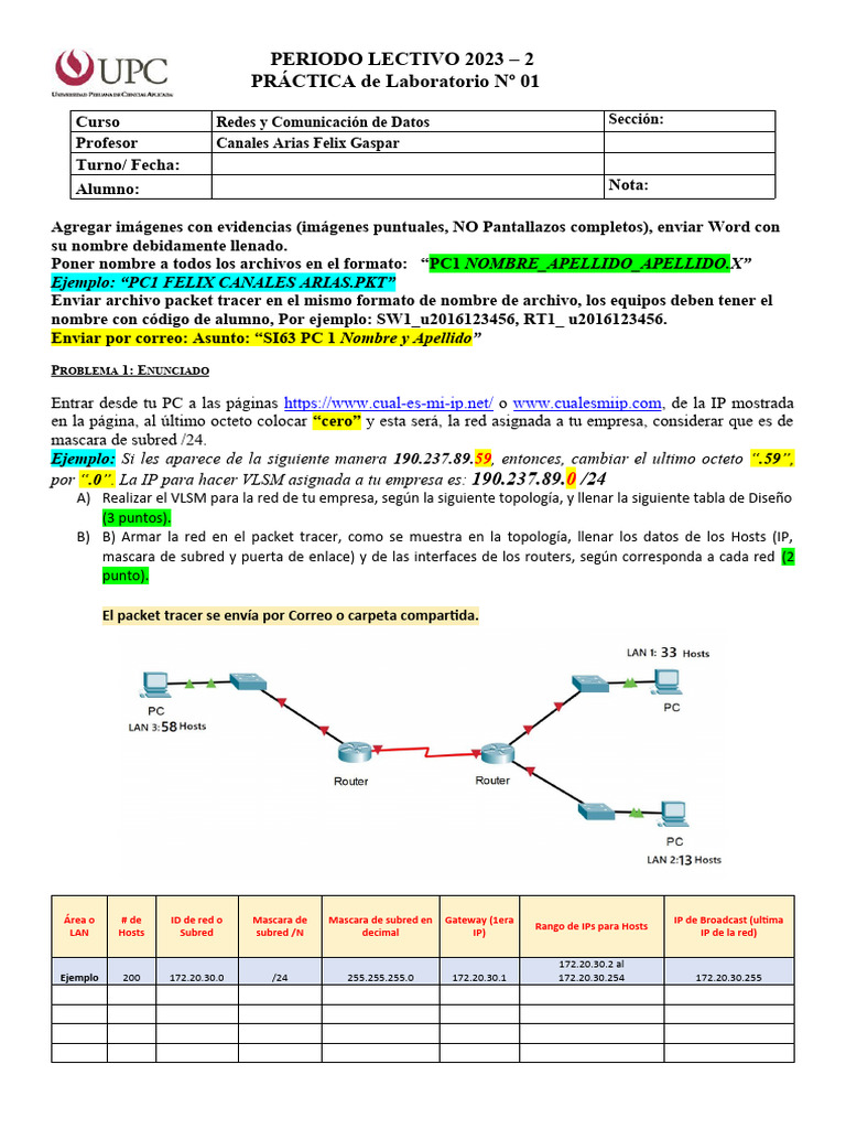 Practica de Laboratorio No 01 | PDF | Dirección IP | Transmisión de datos
