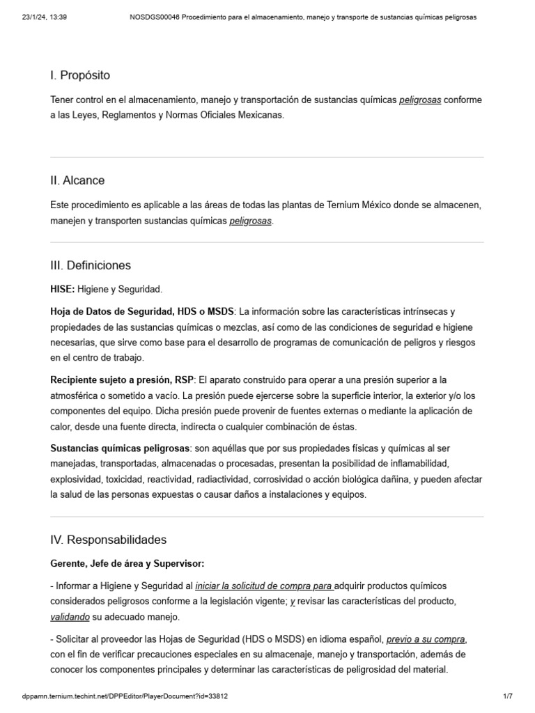 NOSDGS00046 Procedimiento para el almacenamiento, manejo y transporte de sustancias químicas ...