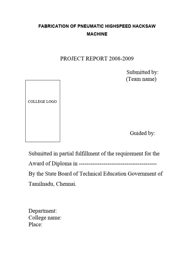 Fabrication of Pneumatic Highspeed Hacksaw Machine (Report) | PDF ...