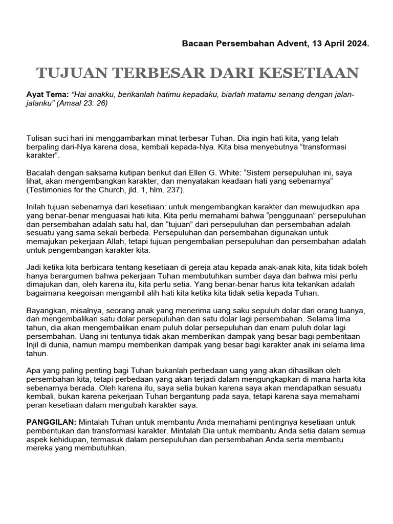 Bacaan Persembahan Advent 12 April 2024 | PDF