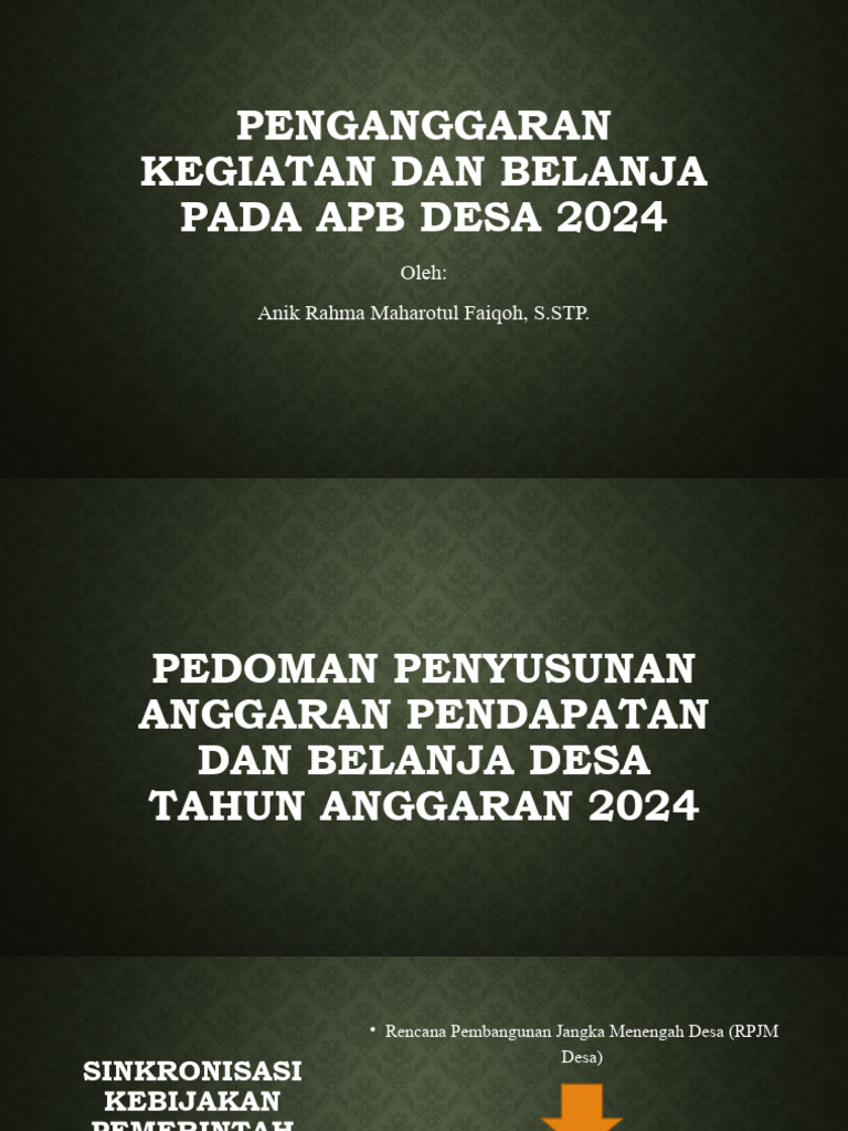 Bimtek Apb Desa Penganggaran Kegiatan Dan Belanja Pada APB Desa 2024 | PDF