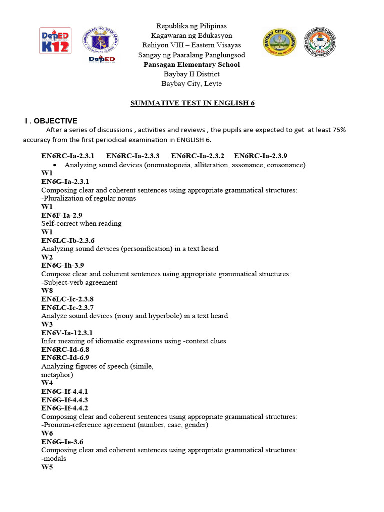 Pt_tos English 6 k to 12 | PDF | Linguistics | Grammar