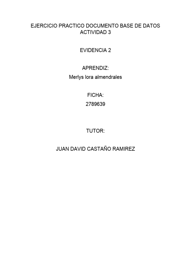EJERCICIO PRACTICO DOCUMENTO BASE DE DATOS ACTIVIDAD 3 | PDF | Business | Bases de datos