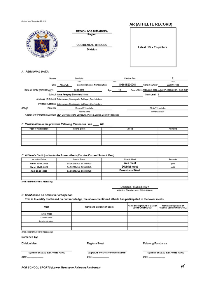 2020 Athlete Record | PDF