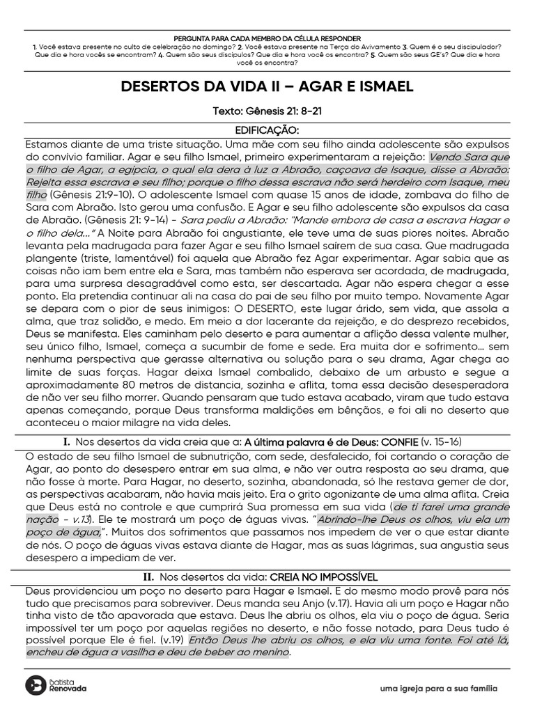 300 Nos Desertos Da Vida II Agar e Ismael PDF | PDF | Hagar | Abraão