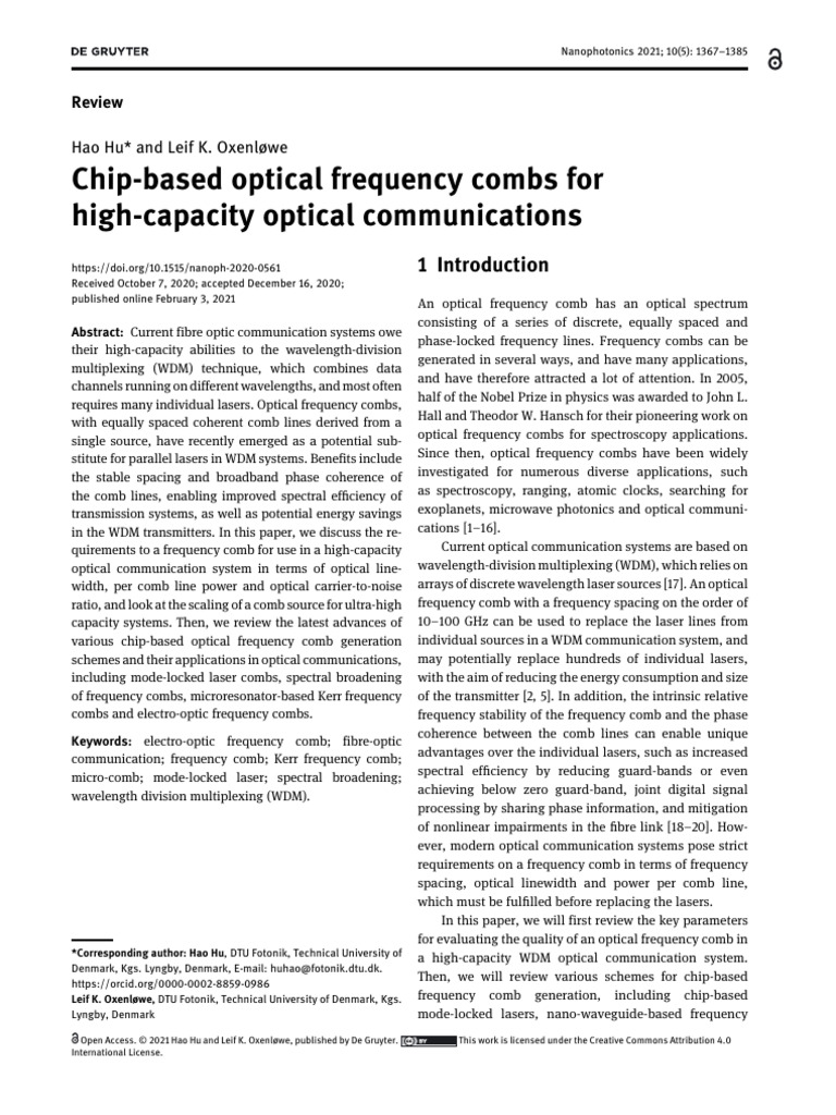 Chip-Based Optical Frequency Combs For High-Capaci | PDF | Wavelength Division Multiplexing | Laser