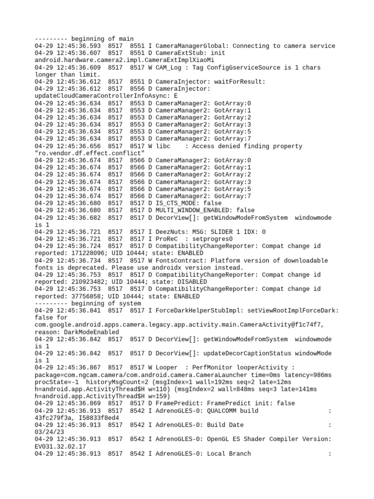 Camera Debug Log Analysis | PDF | System Software | Operating System Families