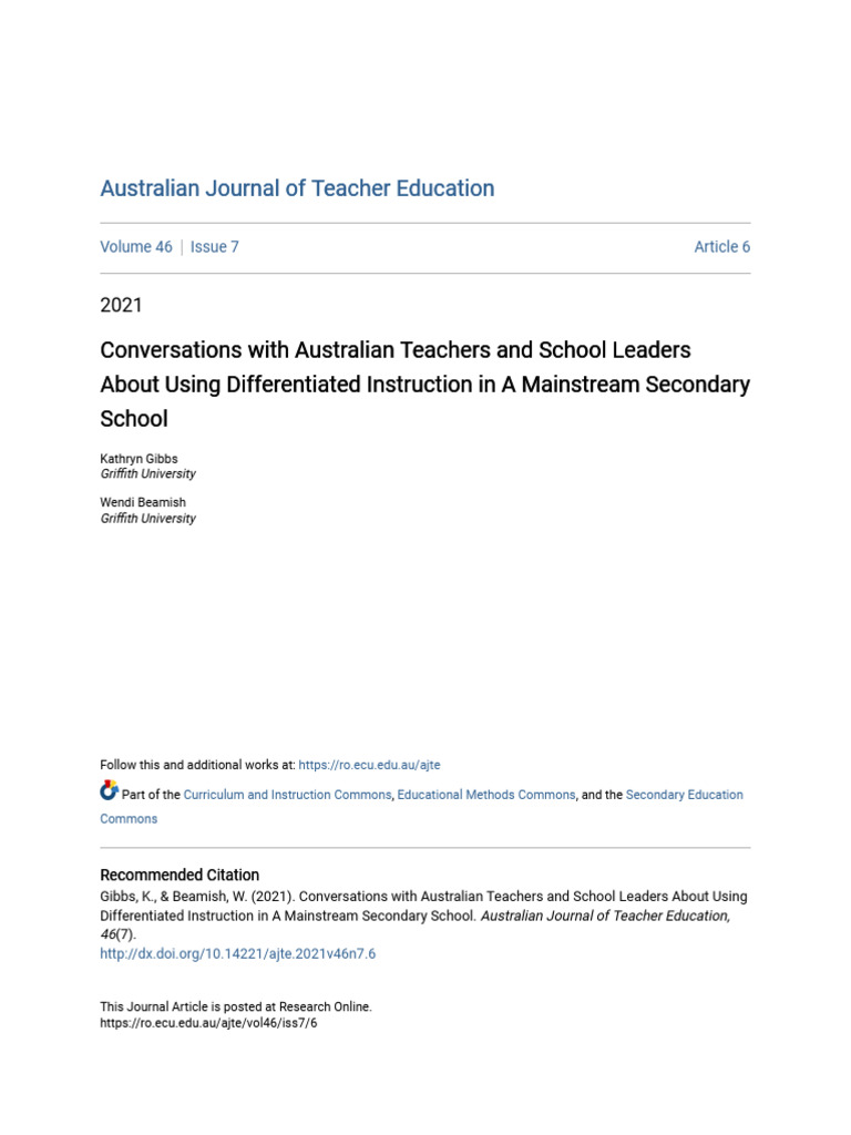 2021conversations With Australian Educators About Using Differentiated Instruction | PDF ...