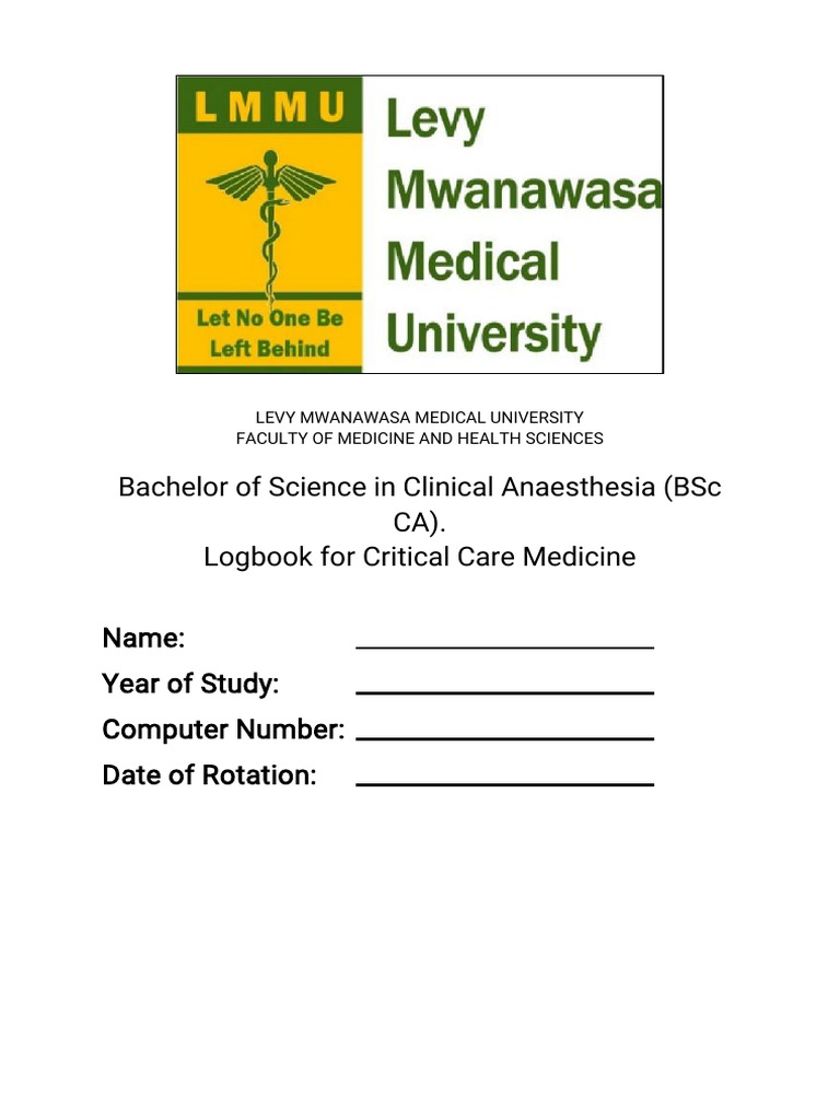 ICU Logbook (1) For BSC CLINICAL Anesthesia | PDF | Intensive Care Unit ...