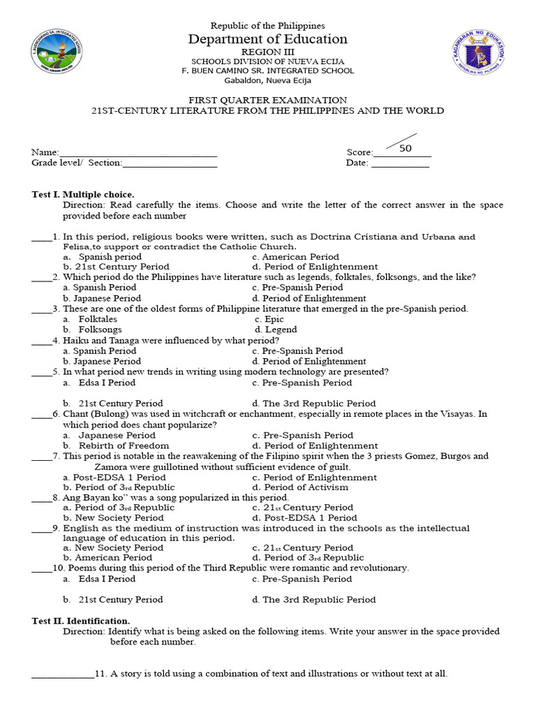 FIRST QUARTER EXAMINATION - 21st | PDF