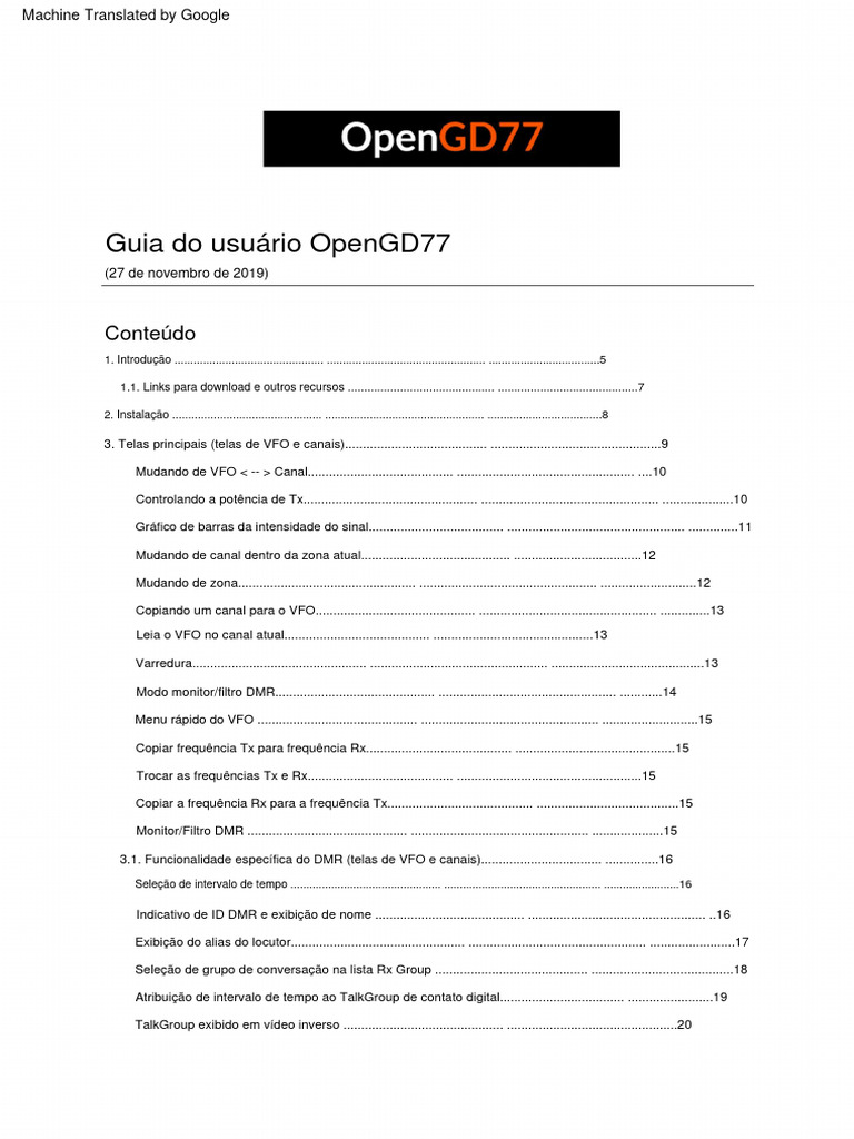 Open GD77 User Guide PORTUGUES | PDF | Frequência | Tempo