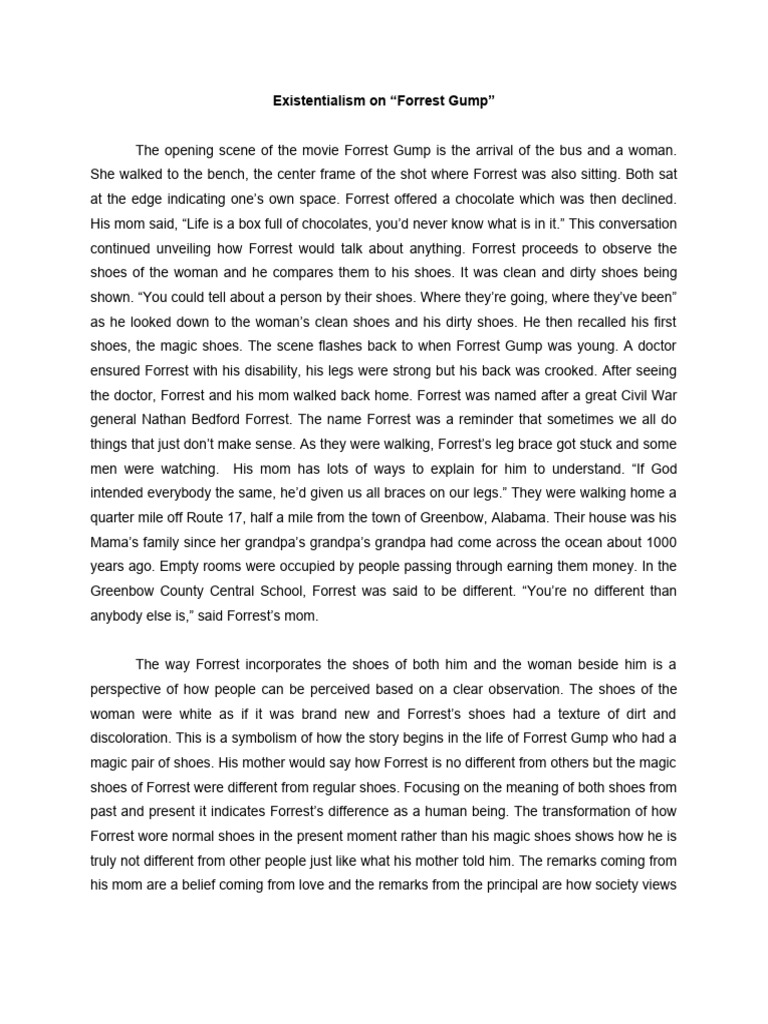 Existentialism on “Forrest Gump” Essay | PDF