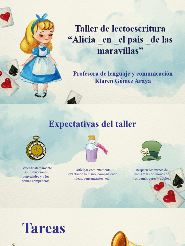 Taller de Lectoescritura Alicia en El País de Las Maravillas | PDF ...