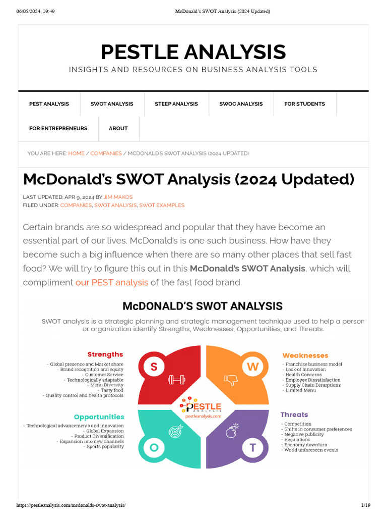 McDonald's SWOT Analysis (2024 Updated) | PDF | Swot Analysis | Mc Donald's