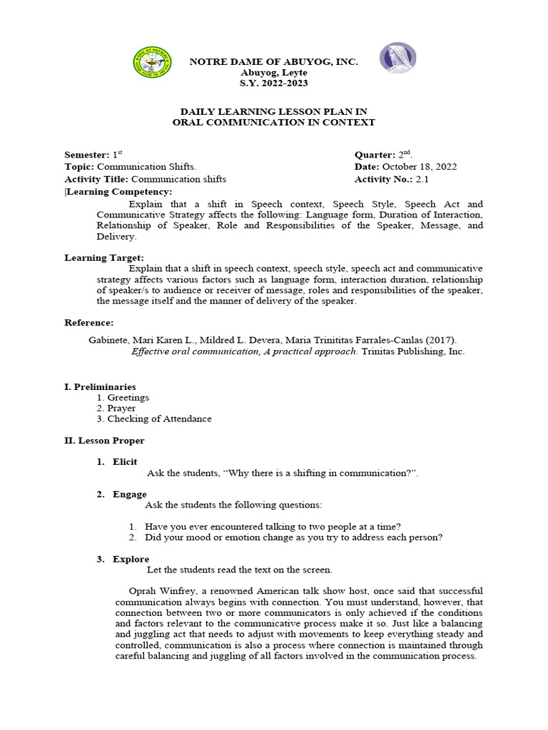 2Q. Week 1 | PDF | Communication | Conversation