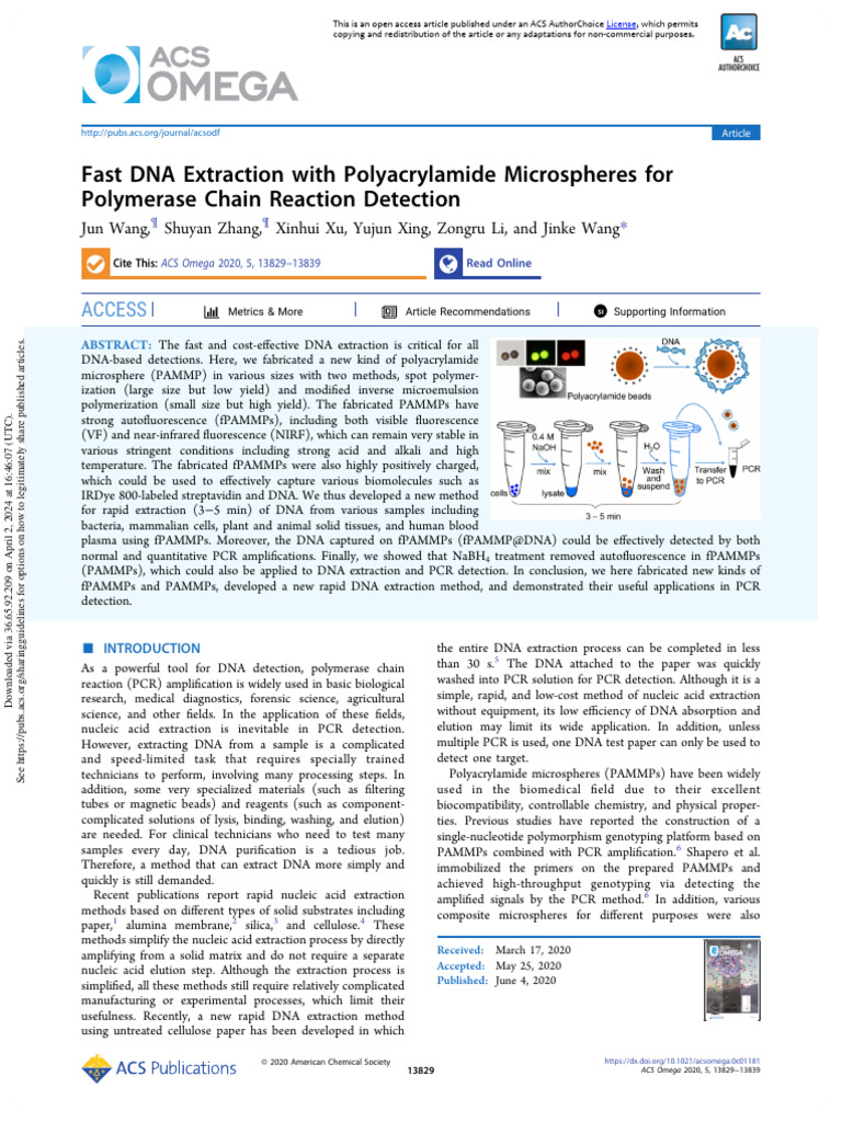 Wang Et Al 2020 Fast Dna Extraction With Polyacrylamide Microspheres For Polymerase Chain ...