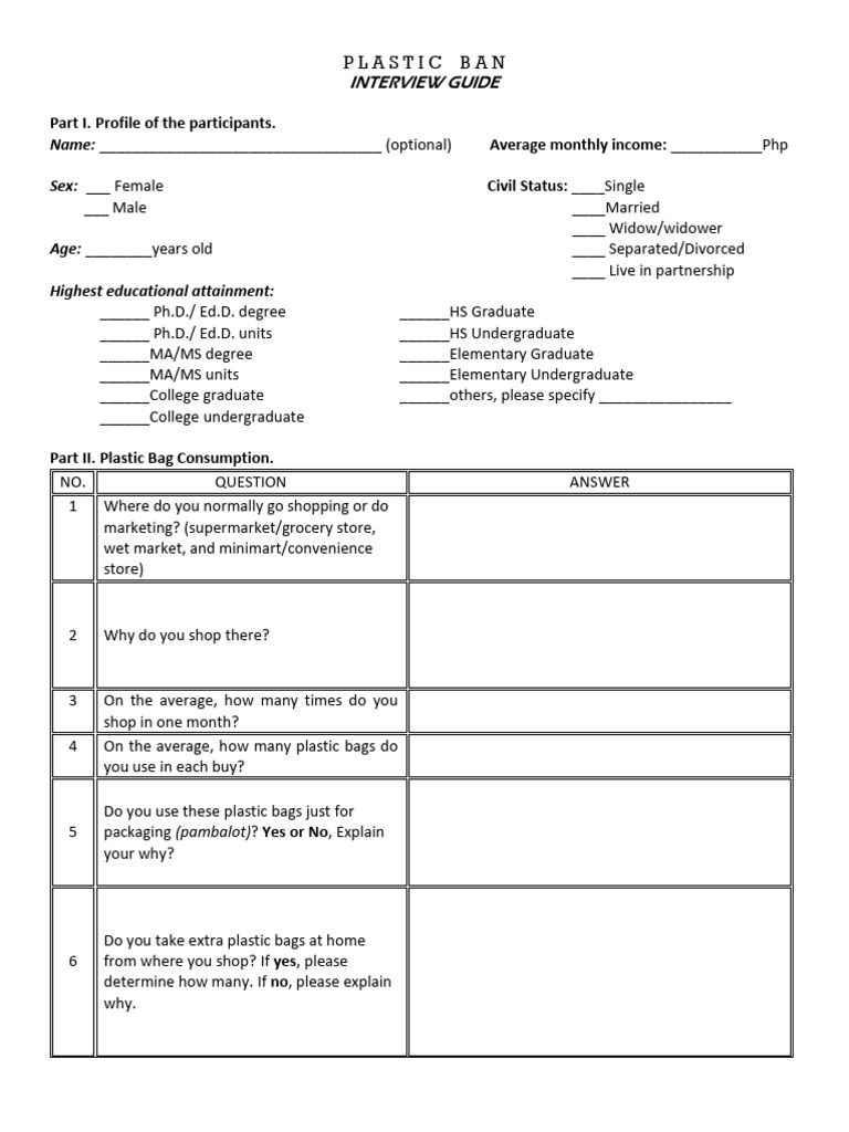 Plastic Ban Questionnaire | PDF | Grocery Store | Supermarket