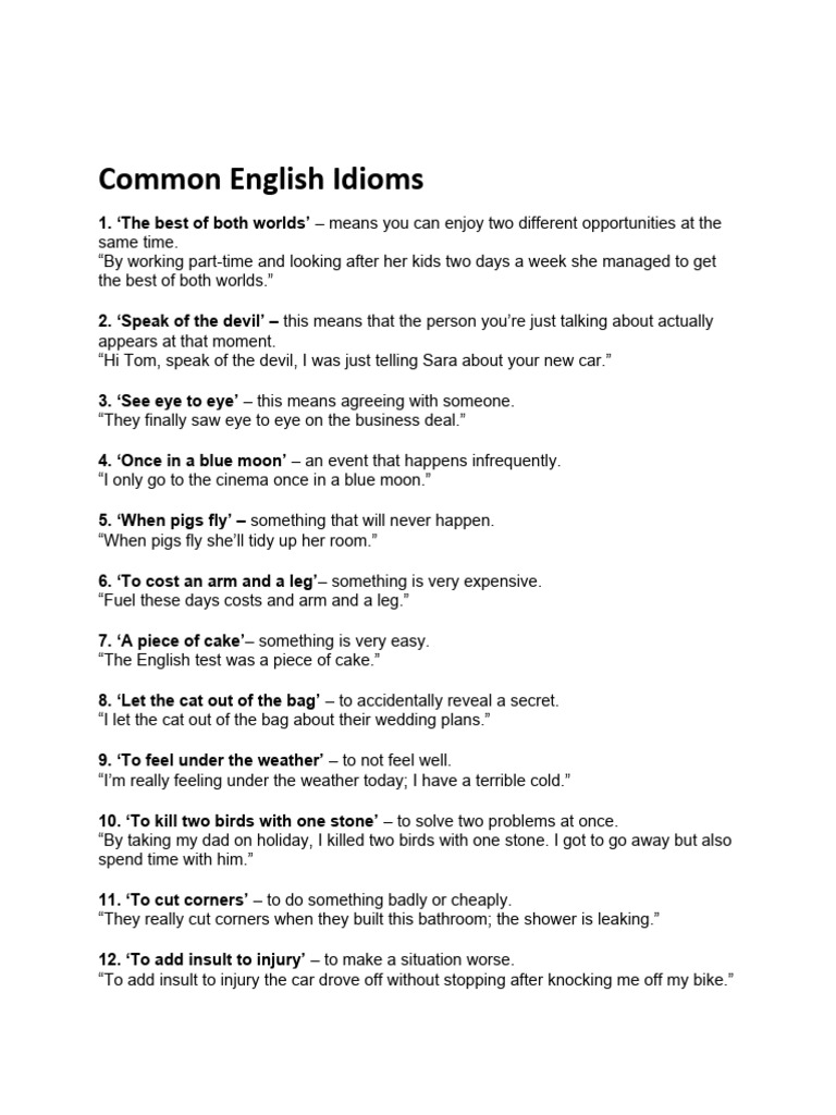 Idioms and Proverbs List | PDF | Proverb