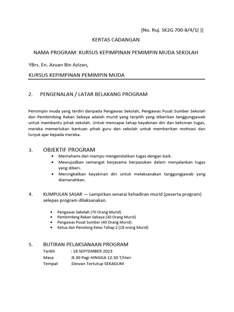 Kertas Kerja Kursus Kepimpinan 2023 | PDF