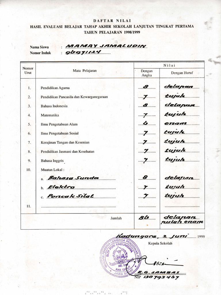 Nilai Ijazah SMP PGRI | PDF