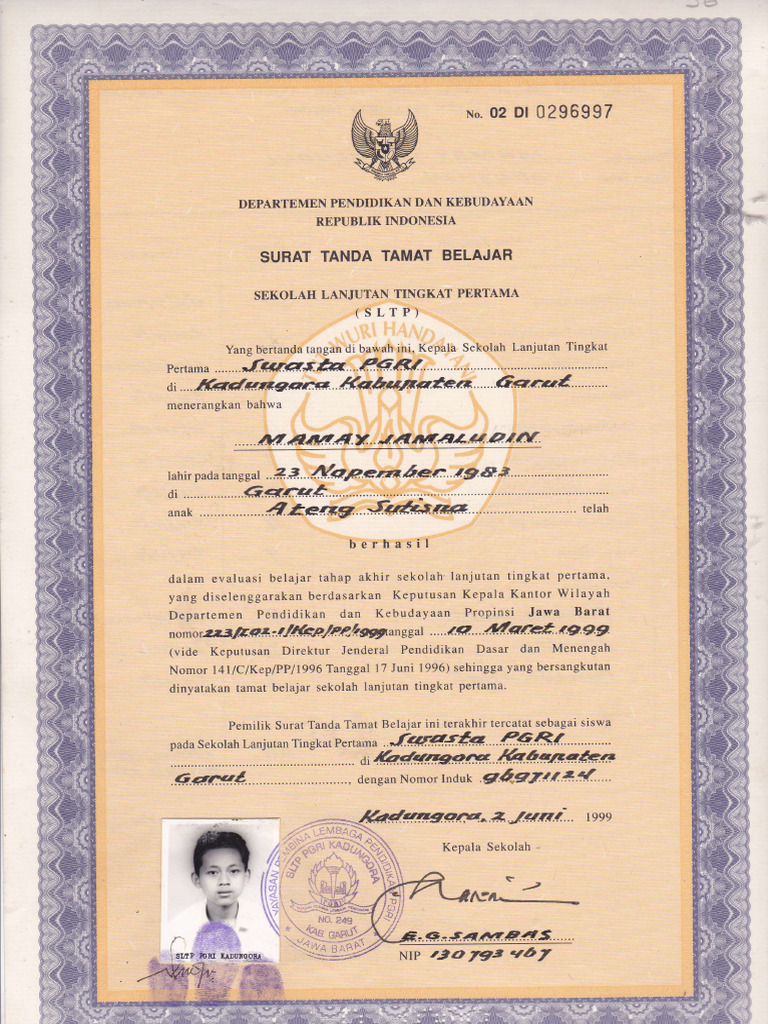 Ijazah SMP Pgri | PDF