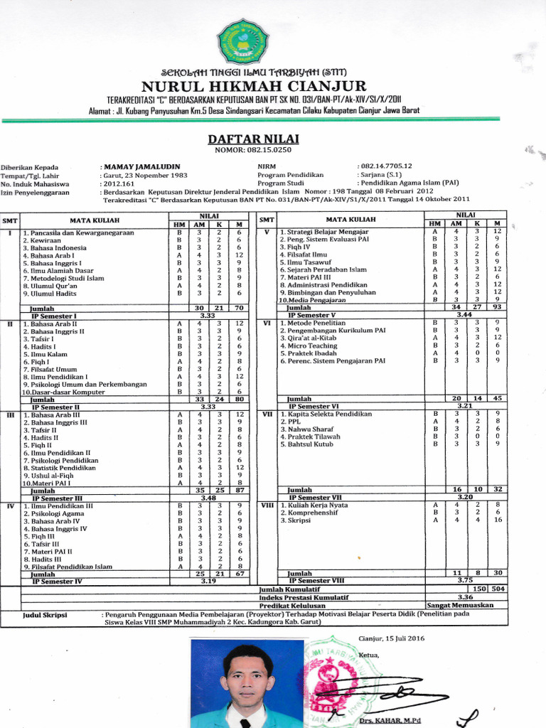 Transkrip Nilai Ijazah S1 | PDF