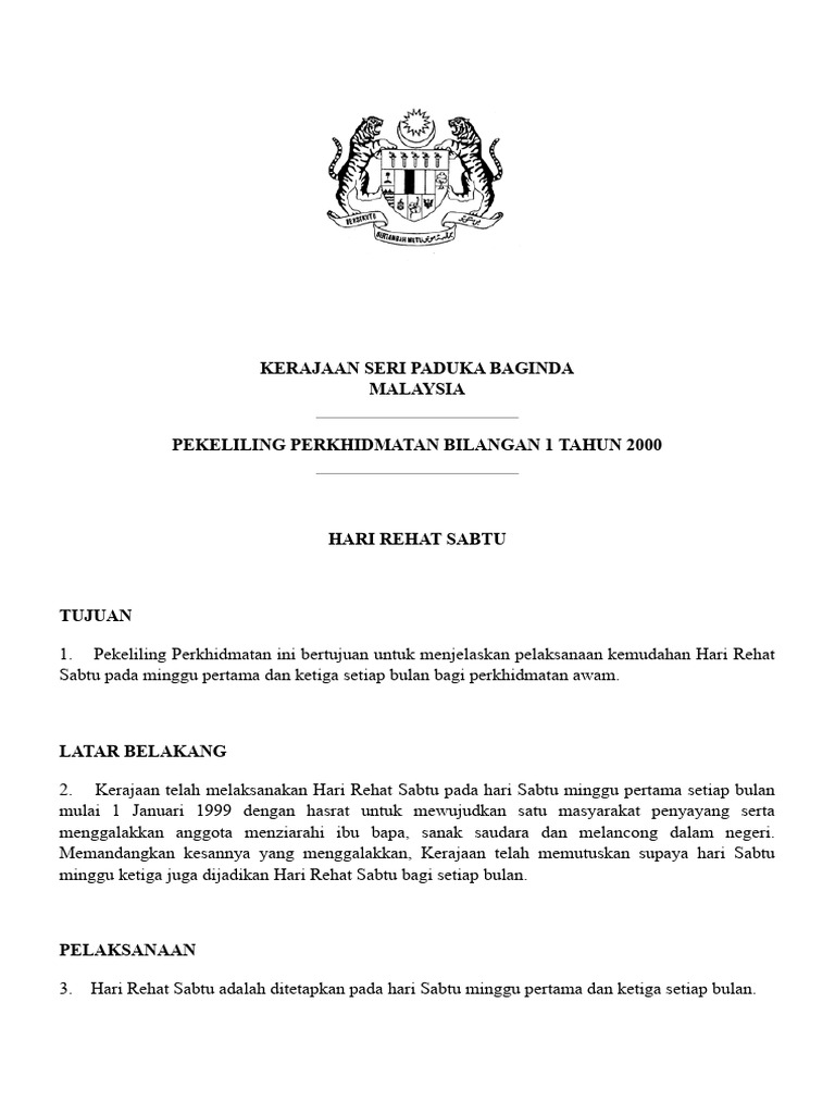 Pekeliling Hari Rehat Sabtu 2000 | PDF