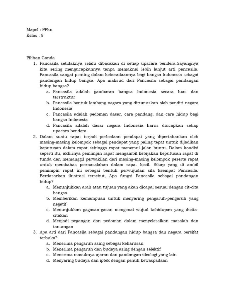 Soal PPKN PAS KELAS 8 Tahun 2022 Ganjil | PDF