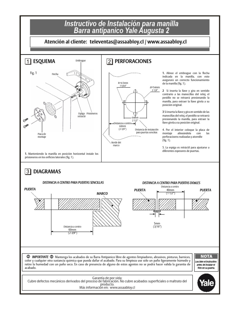 Instructivo de Instalación para Manilla Barra Antipanico Yale Augusta 2 ...