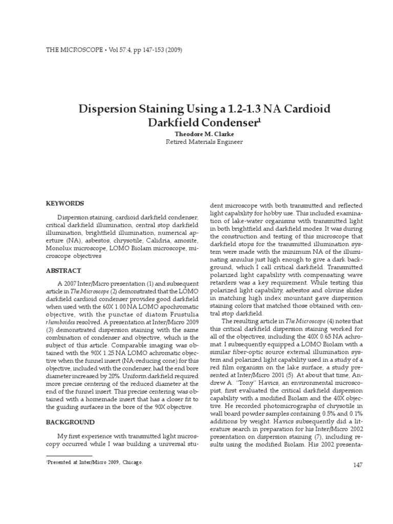 Dispersion Staining CardioidDarkfieldCondenser Clarke 12069 | PDF ...