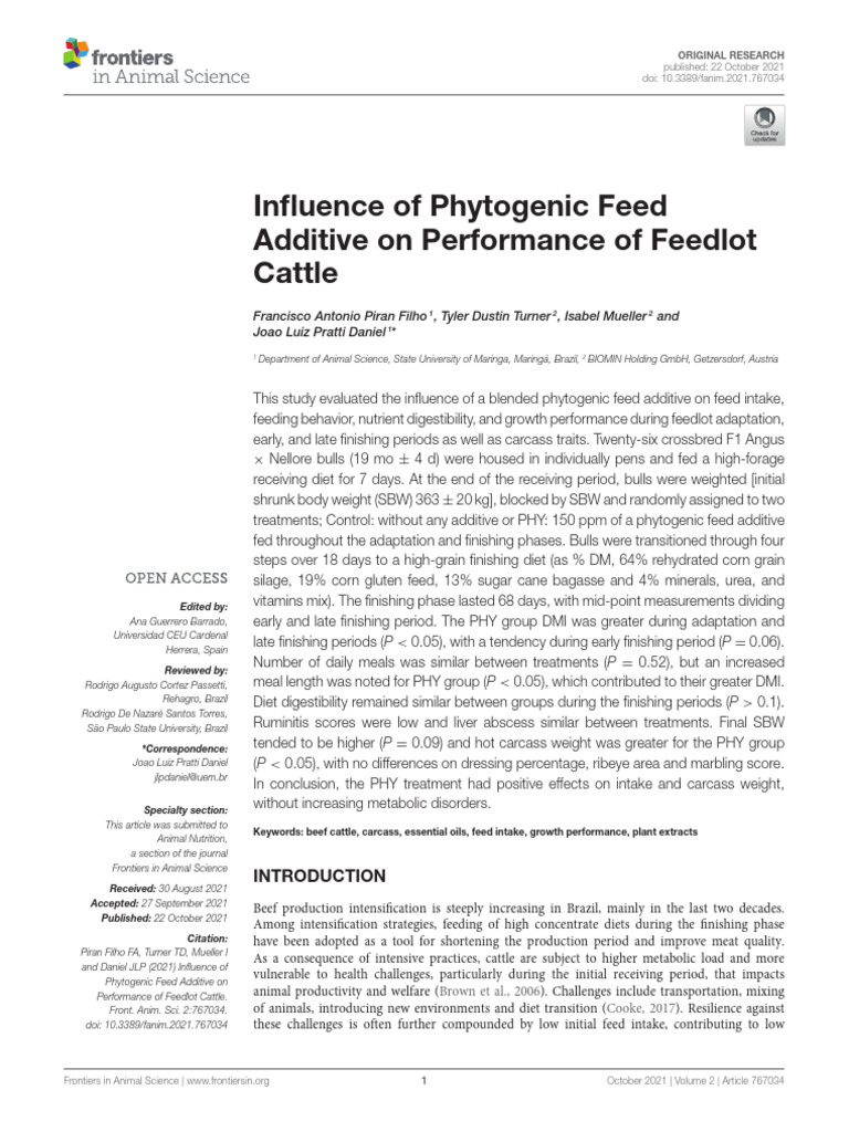 Influence of Phytogenic Feed Additive On Performance of Feedlot Cattle | PDF | Biology