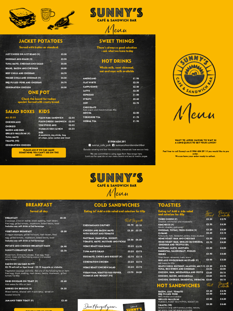 Sunny's Menu May 2023 | Download Free PDF | Sausage | Bacon
