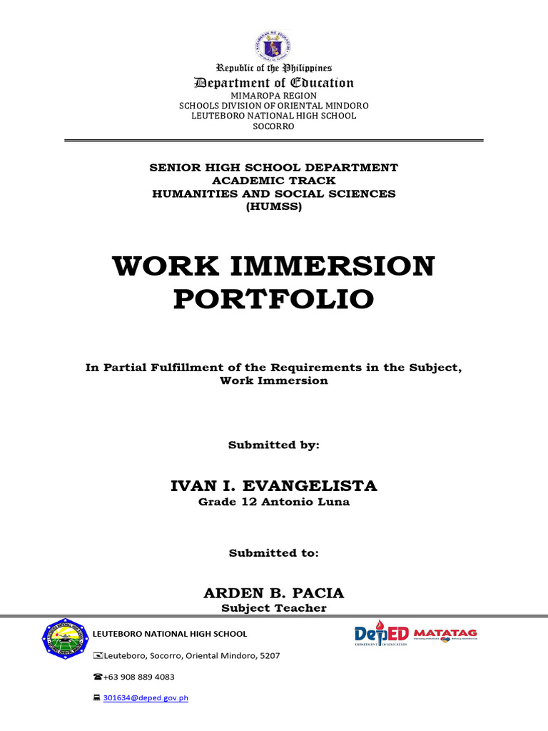 Front Page Work Immersion Portfolio Ivan | PDF