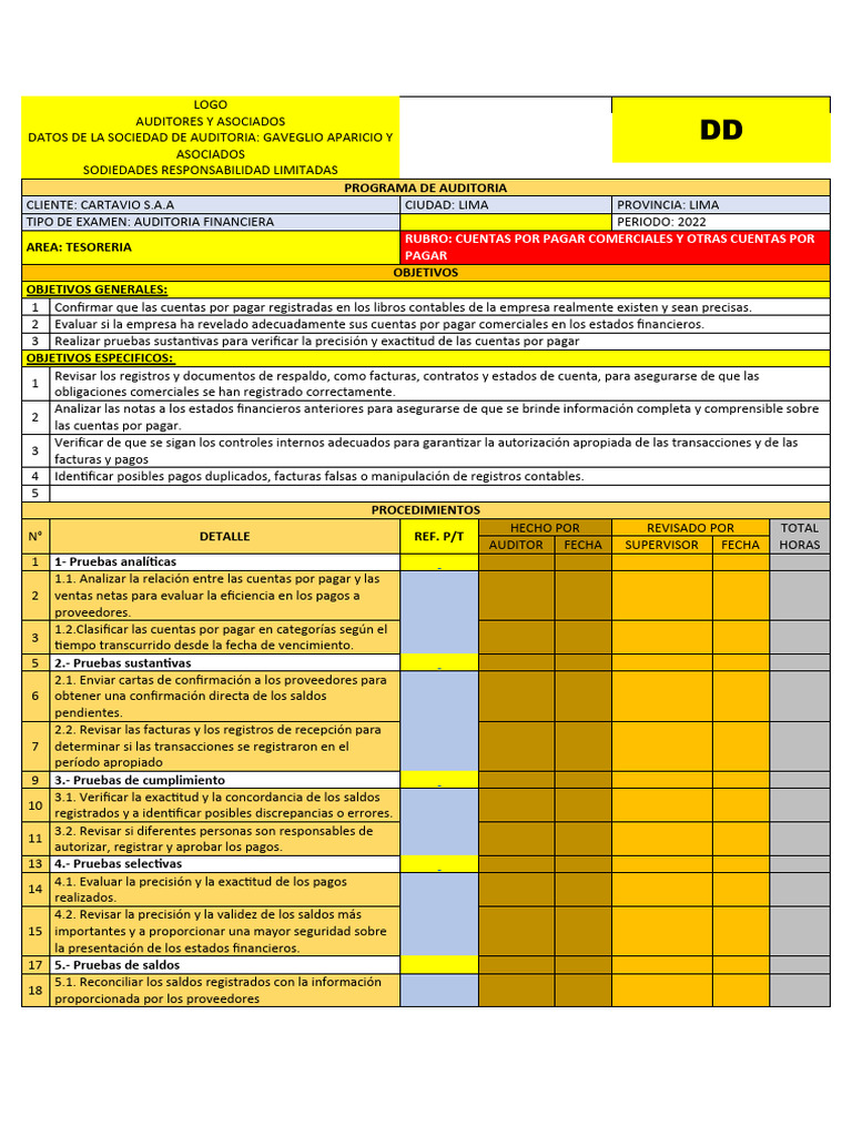 Formato Programa de Auditoria | PDF | Auditoría | Contabilidad