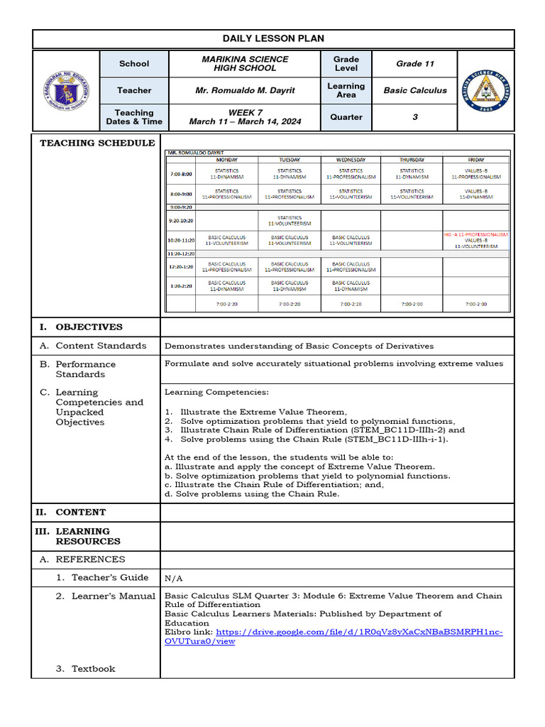 DLP - BasicCal - Q3 - WK7 - March 11-March 14 - Dayrit | PDF ...