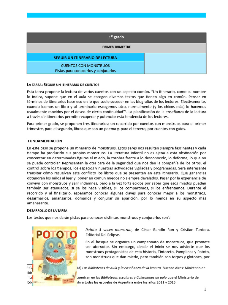 Secuencia Didactica CUENTOS CON MONSTRUOS 1° GRADO Oyanarte | PDF