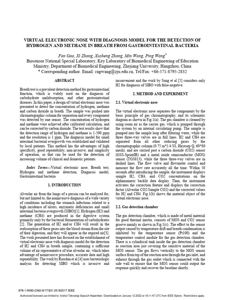 Virtual Electronic Nose With Diagnosis Model For The Detection of ...