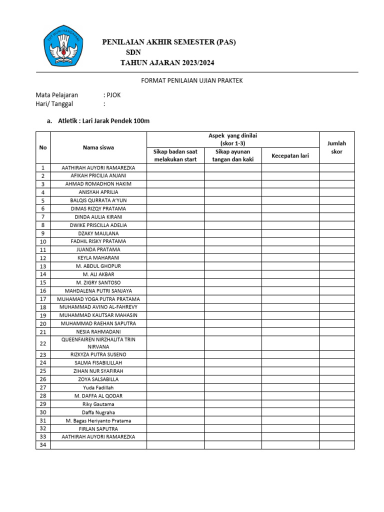 Penilaian PJOK Praktik Kelas 6 | PDF