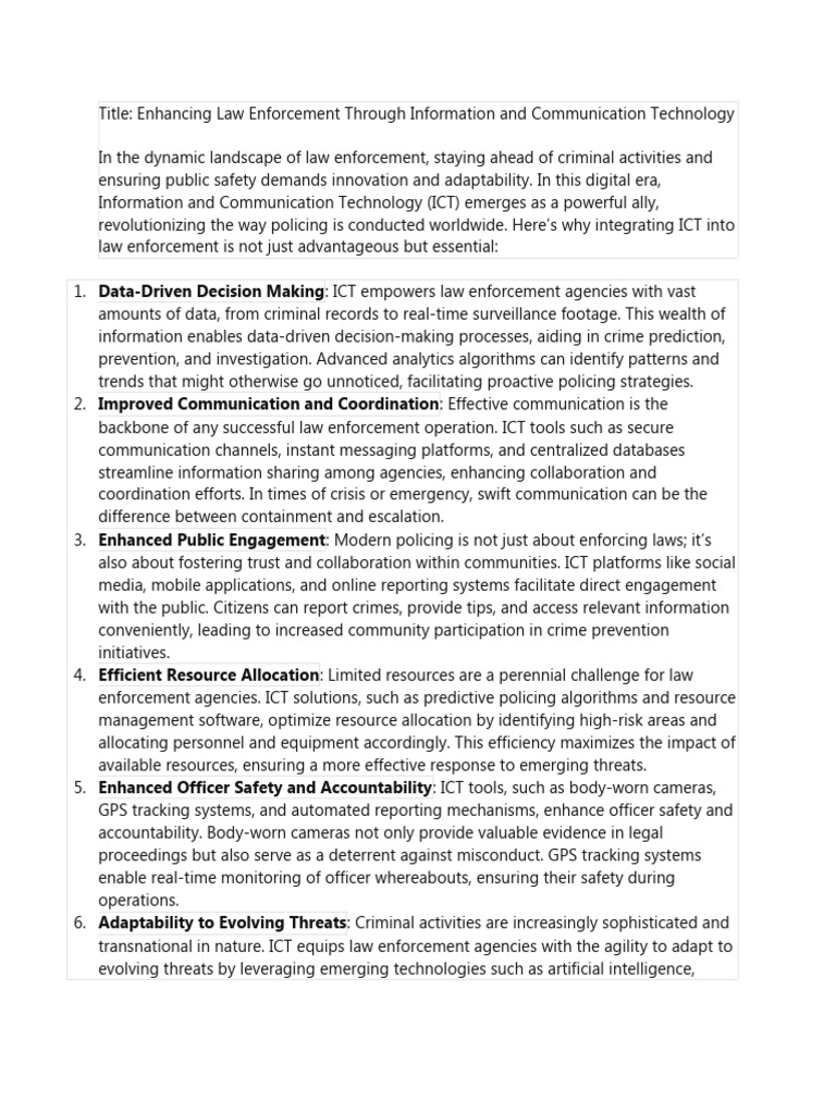 Enhancing Law Enforcement Through Information and Communication ...