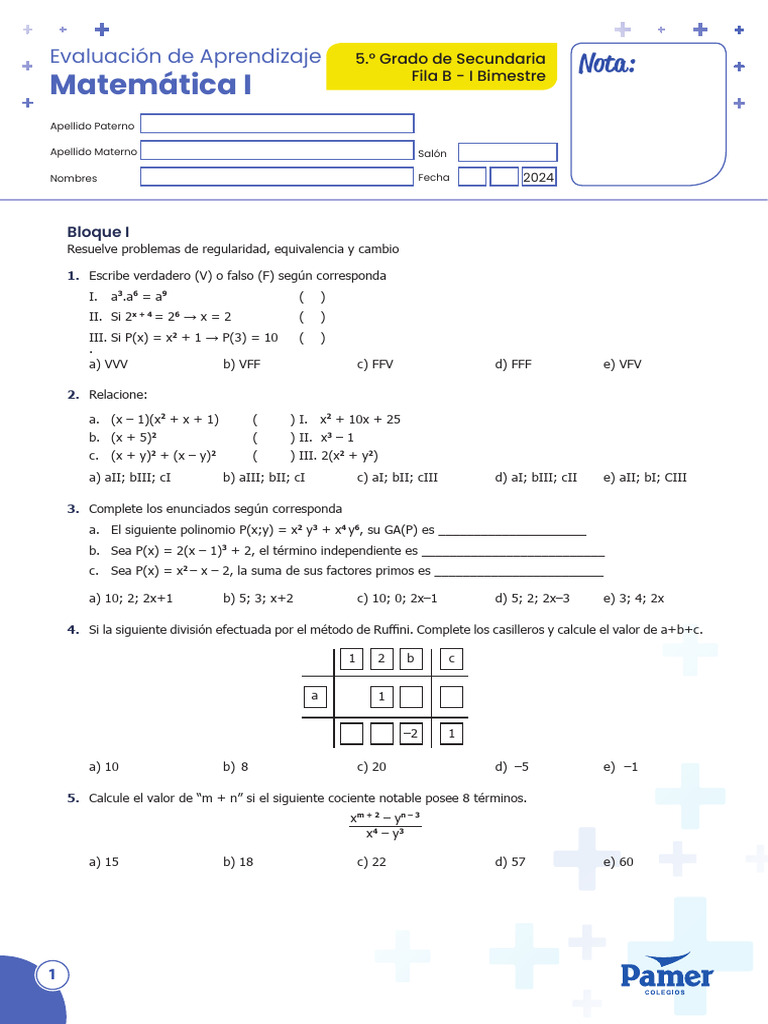 Examen Bimestral | PDF | Álgebra abstracta