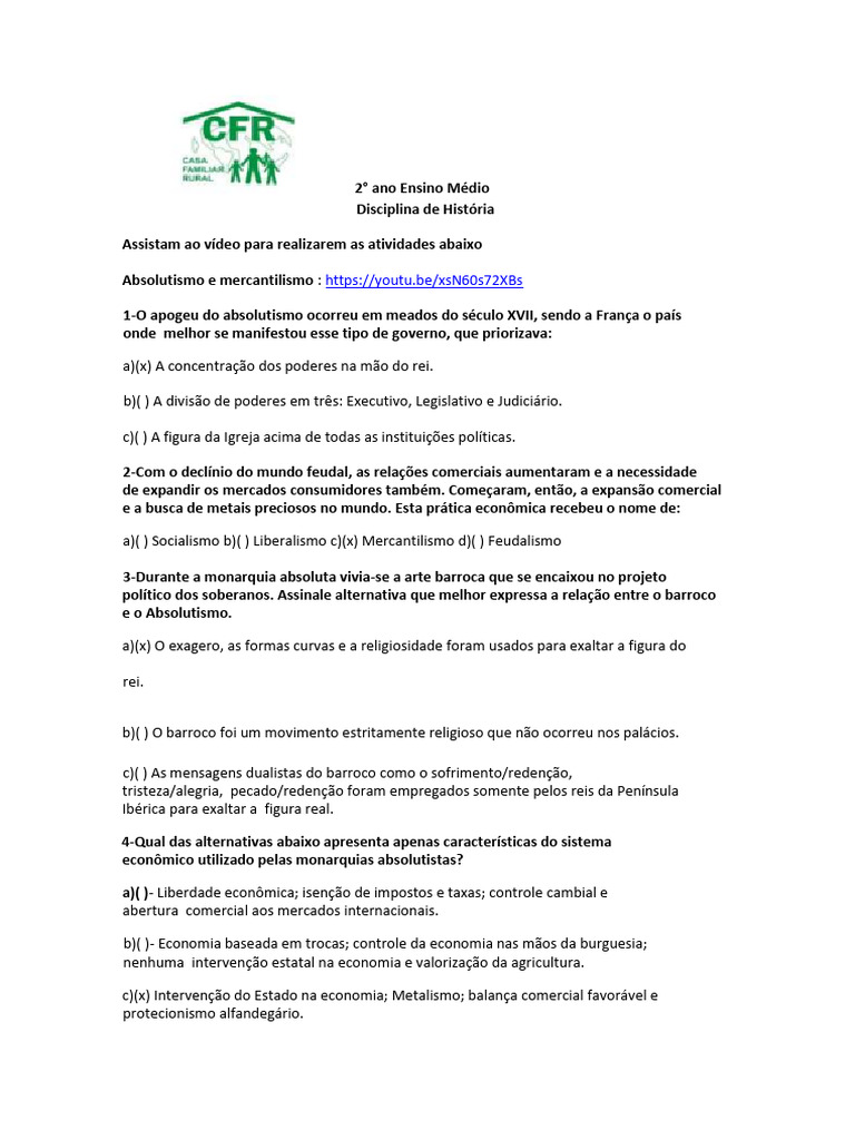 Atividade De História Pdf Pdf Monarquia