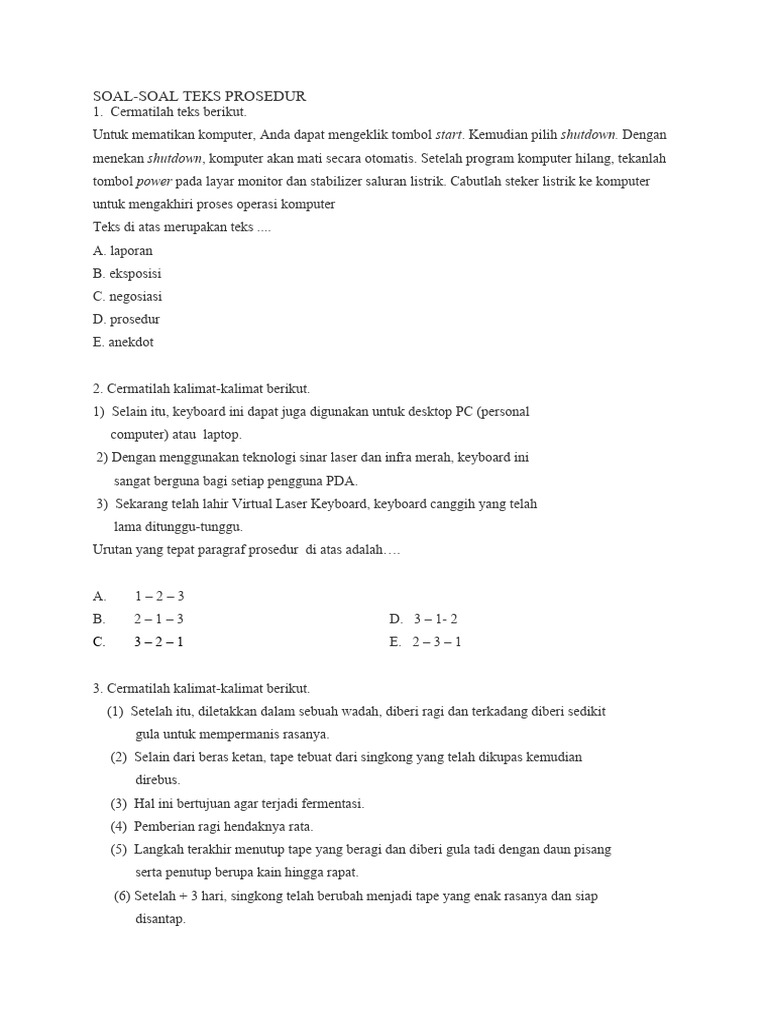 Soal Teks Prosedur Kelas 6 | PDF