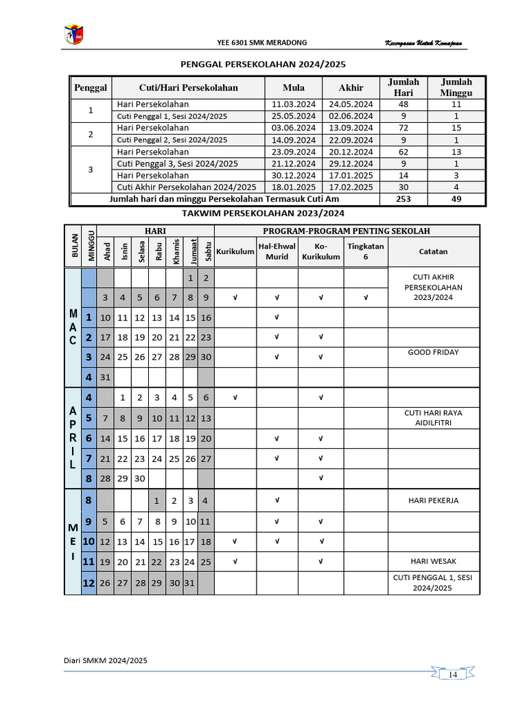 Takwim Sekolah 2024 - 2025 | PDF