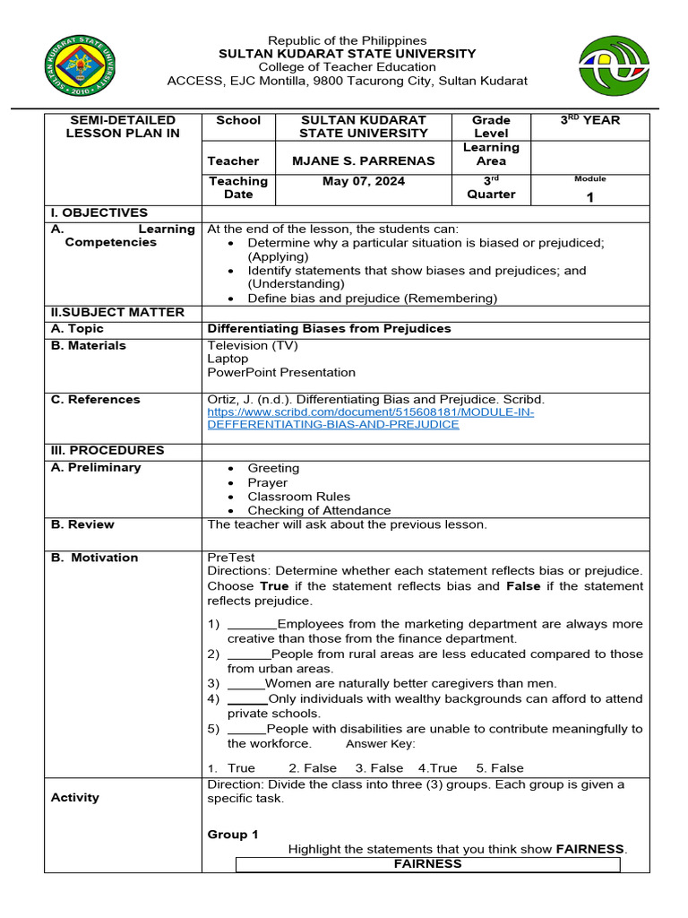 Parrenas Semi-Detailed1 | PDF | Prejudices | Bias