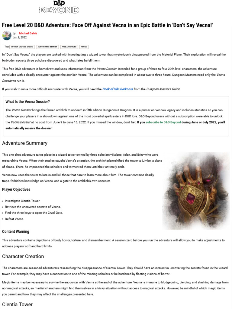 Confronting Vecna: A D&D Adventure | PDF | Dungeons & Dragons