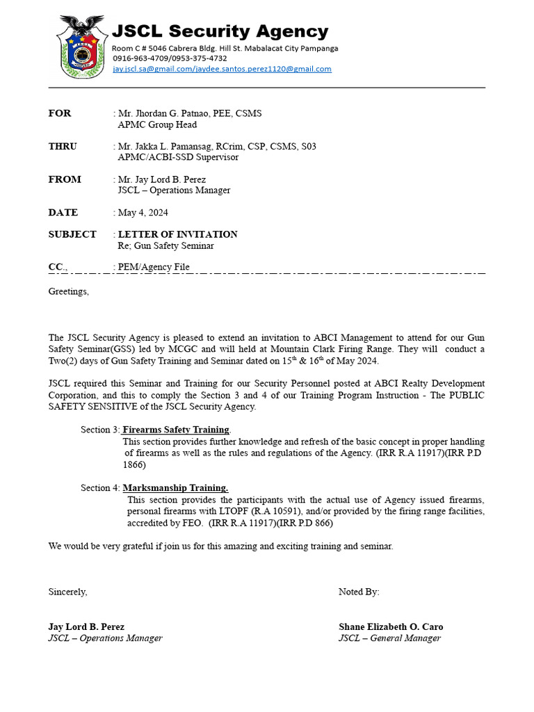 Gun Safety Seminar Invitation 2024 | PDF