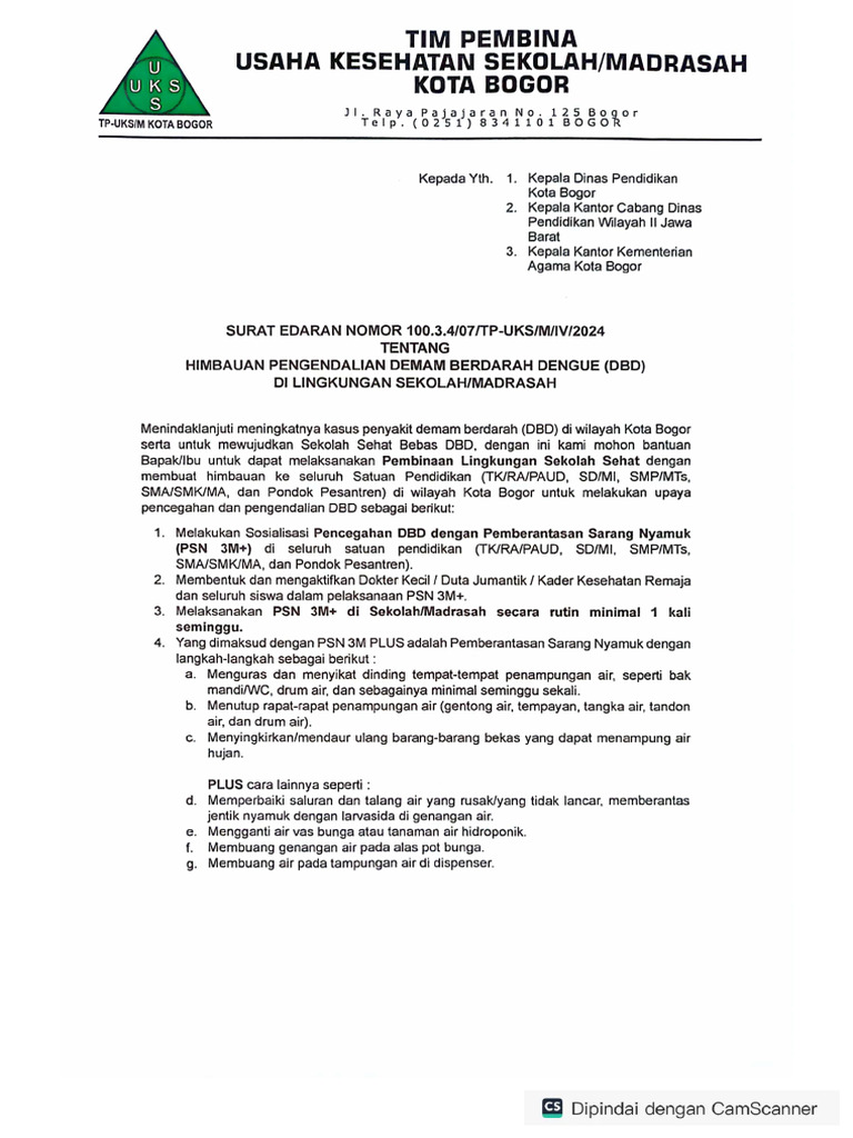 Surat Edaran DBD TP UKS 2024 | PDF