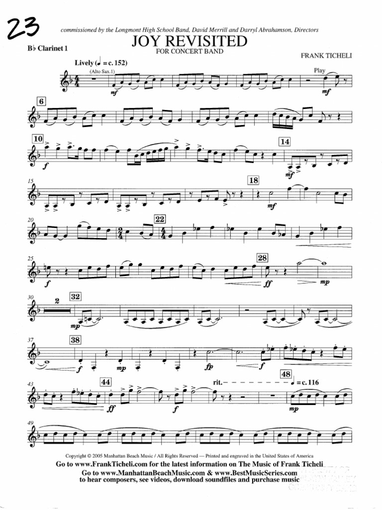 Joy Revisited (Clarinet 1) - Frank Ticheli | PDF